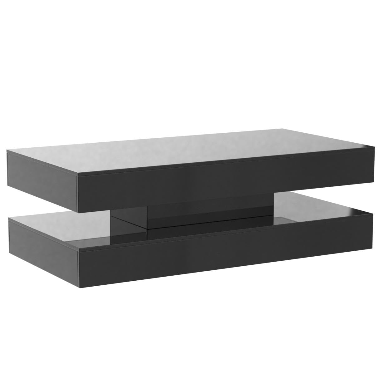 Uspeedy 47.3IN High Glossy LED Coffee Table,APP LED Lights,Black/White, Modern Furniture for Living Room (White)