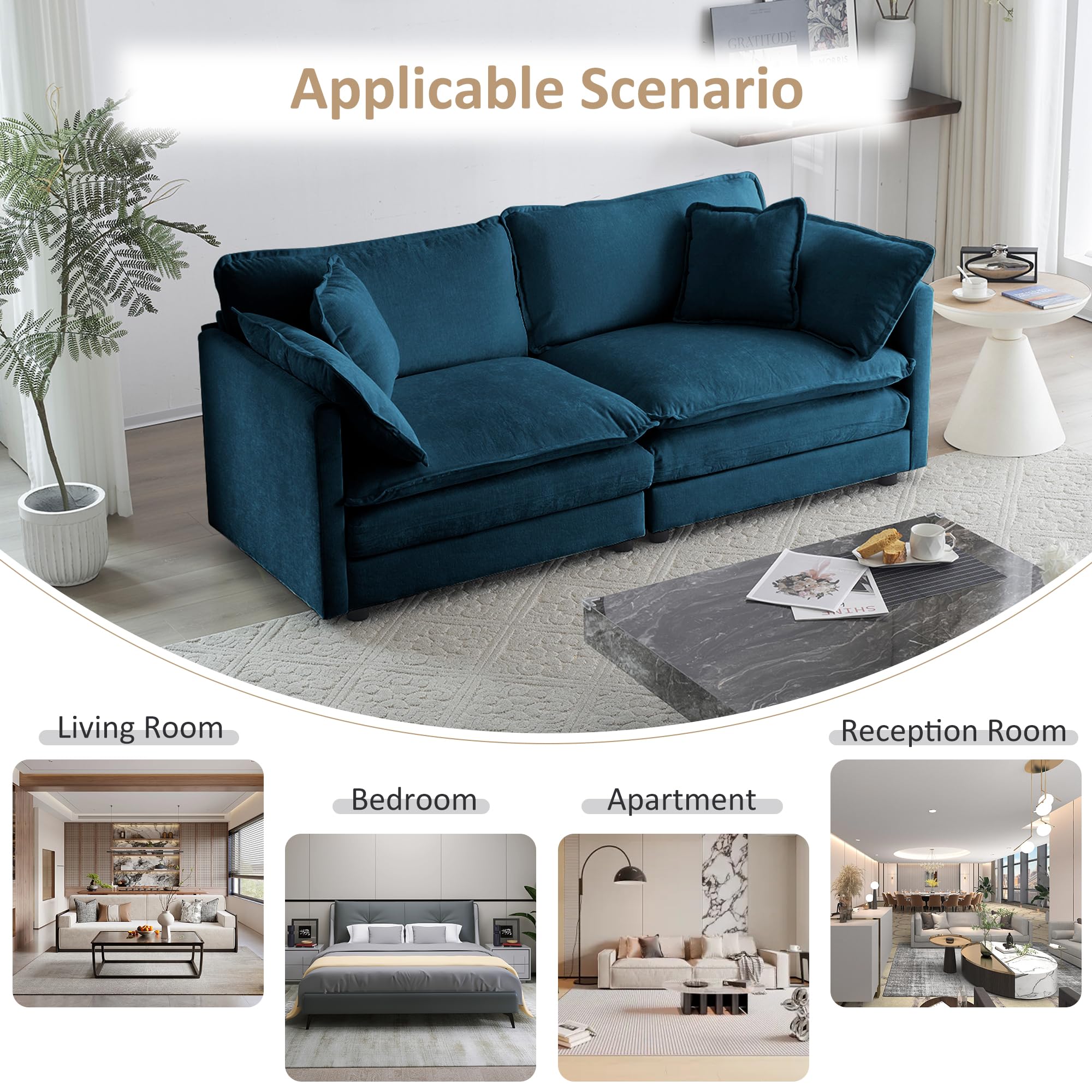 Suheww Comfort Chenille Loveseat Sofa, Modern Love Seat 2-Seater Sofa Cloud Couches for Living Room Bedroom Office Apartment (Blue, Loveseat)