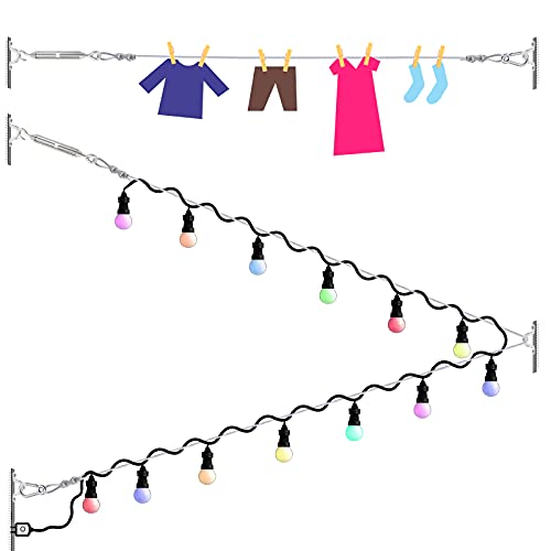 NQN 170FT Globe String Light Suspension Kit, Outdoor String Light Suspension Hanging Kit Guide Wire for Patio, Garden-Vinyl Coated 304 Stainless Steel Wire Cable, Turnbuckle, Hooks, Full Accessories