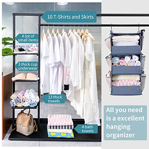 PENGFULL 3 Shelf Hanging Closet Organizer，Closet Hanging Organizer Foldable with 9 Side Pockets for Storage，Hanging Organizer for Closet & RV& Camper (Stationary Board)
