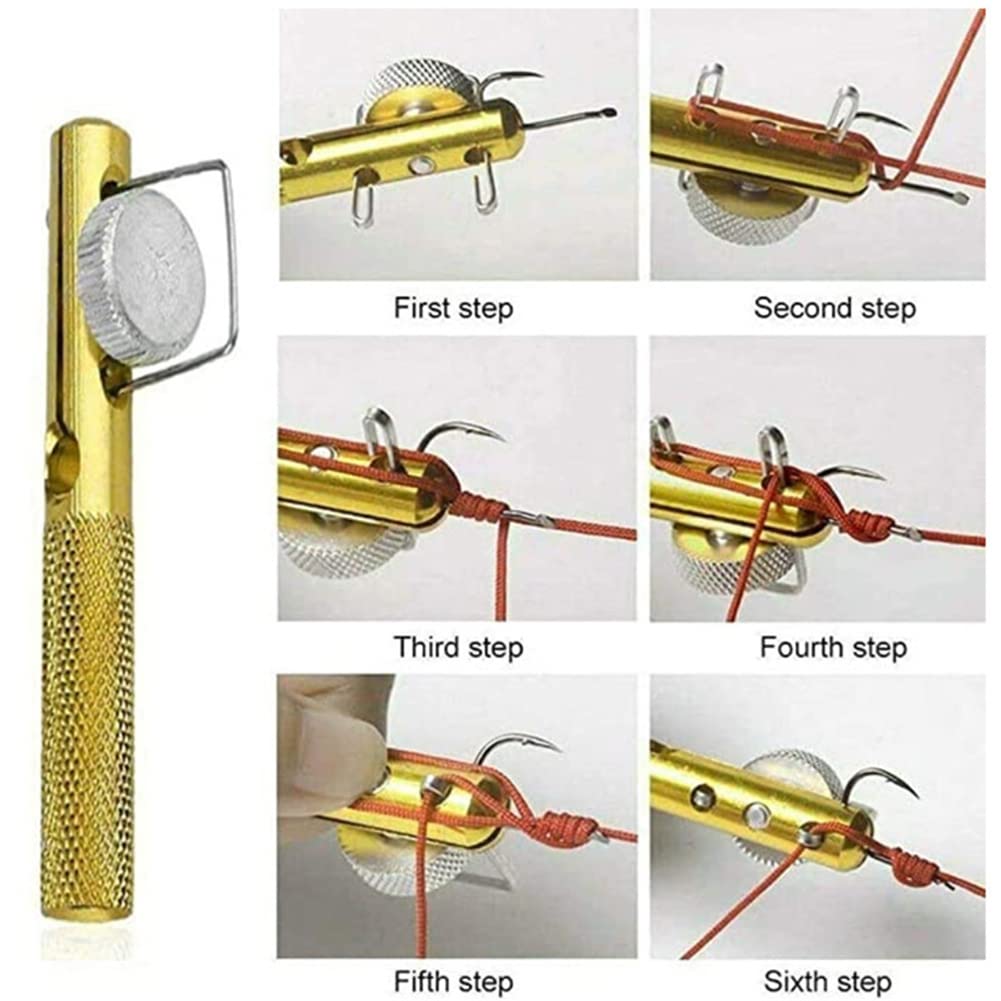 Mekek Fishing Hook Knotting Tool Tie Hook Loop Multipurpose Aluminum Alloy Fishing Line Knotter Fishhook Accessories Gold (28.9g)