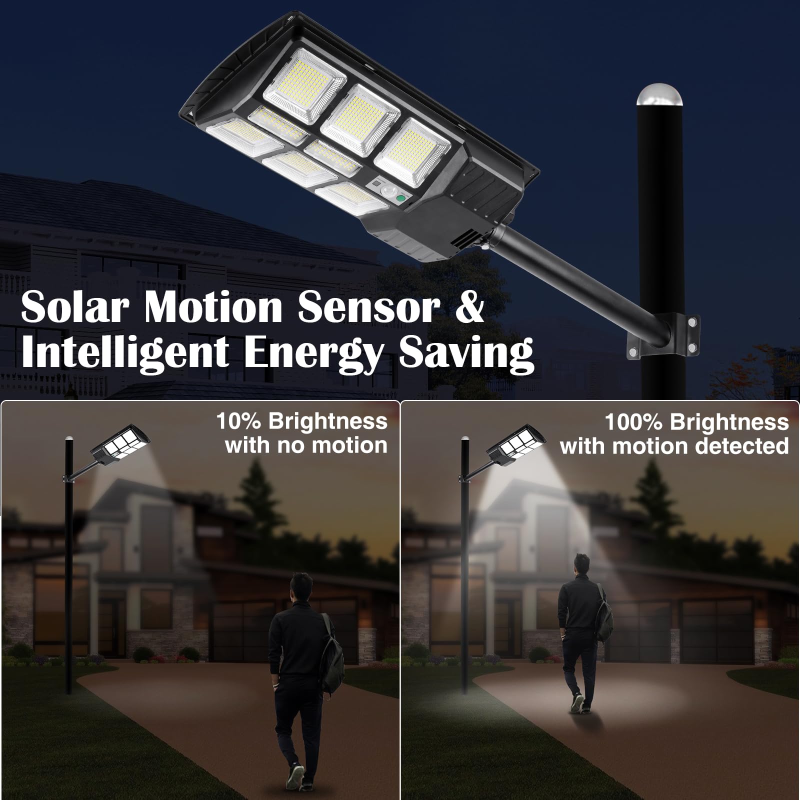 ZJOJO 800W Solar Street Light Outdoor Waterproof, 15000LM 728 LEDs Solar Lights for Outside Dusk to Dawn, 6500K LED Parking Lot Light Solar Powered Security Flood Lights with Motion Sensor (1 Pack)