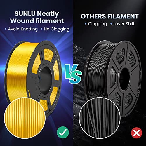 SUNLU Shiny Silk PLA Filament 1.75mm and PLA Meta Filament 1KG Black,Smooth Silky Surface,Great Easy to Print for 3D Printers,Dimensional Accuracy +/- 0.02mm, Silk Light Gold + Black 1KG