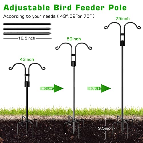 SVOPY 2Pack Double Shepherds Hooks for Outdoor 76 Inch Bird Feeder Pole with 5 Prongs Base, Adjustable Heavy Duty Garden Hook for Hanging Bird Feeder,Wedding Decor,Plant Baskets