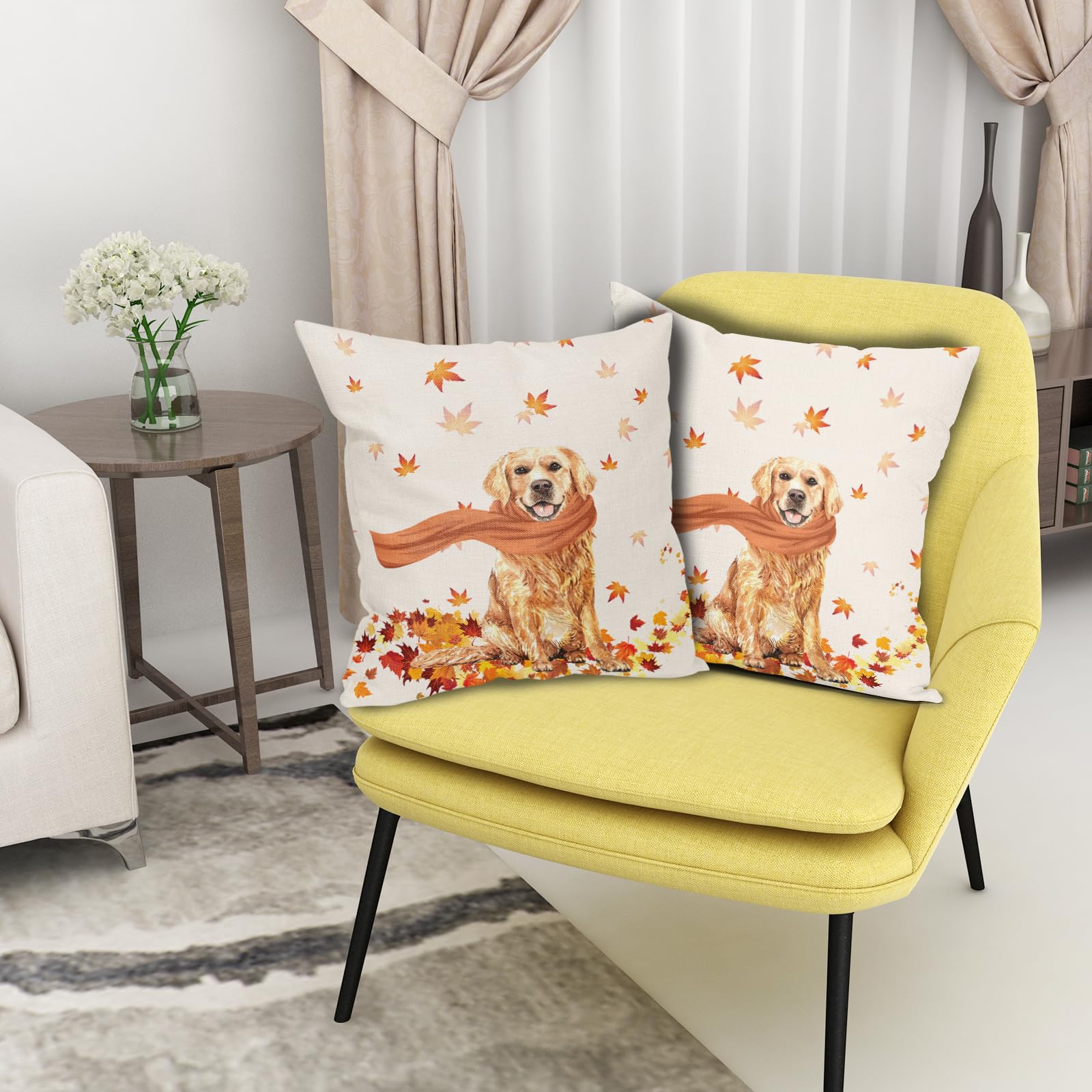 Granbey Golden Retriever Dog Fall Throw Pillow Cover Autumn Maple Leaves Farmhouse Pillowcase Cute Pet Modern Thanksgiving Decorative Pillow Protector for Home Sofa Couch Party Living Room