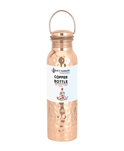 Shakti Warrior Hammered Tamba Copper Bottle - Pure Copper Water Bottle, Food Grade Silicone Seal, Leak Proof (30oz)