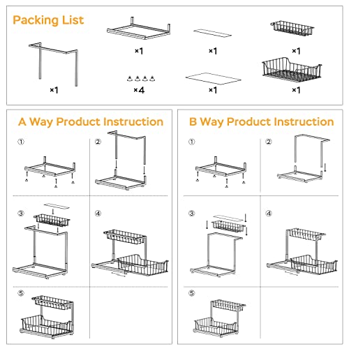 Suppino Under Sink Organizer, 2-Tier Metal Put Out Under Kitchen Sink Organizers and Storage, Sliding Shelf Cabinet Organizer for Kitchen, Bathroom, Desk, etc