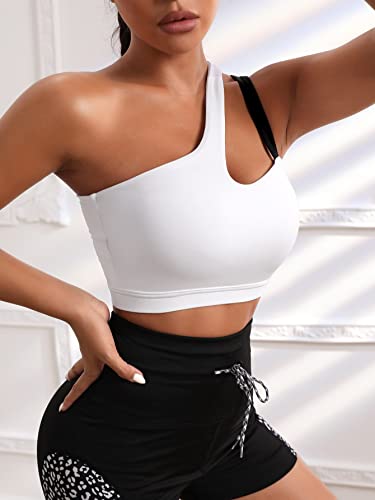 OYOANGLE Women's Criss Cross Sports Bra Padded Strappy Medium Support Workout Yoga Bra White Pure L