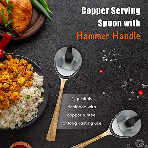 VAKRATUNDA KITCHENWARES Set of 4 Serving Spoon with Hammer Copper Handle, Spoons for Dinnerware Serve ware, Non-Slip Serving Tools for Modern Kitchen, Serving Spoons for Home, 8β
