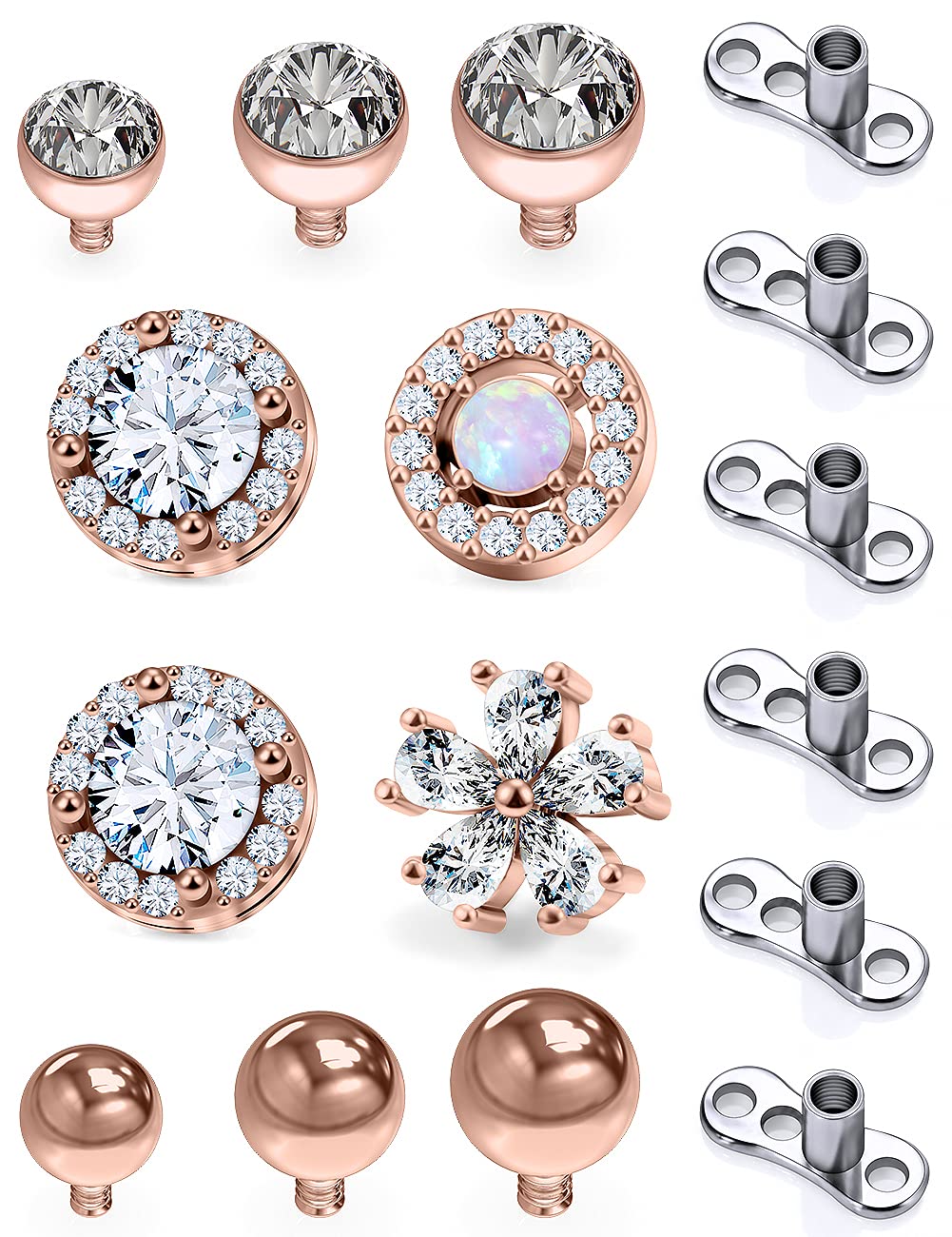 Msndnkwo 14G Dermal Piercing Jewelry Internally Threaded Dermal Anchor Tops and Base Titanium Microdermals Piercing for Women Men, Rose Gold (CSY-0093)
