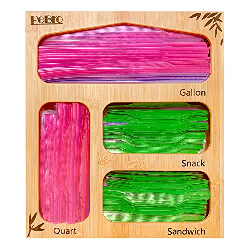 PeBro Ziplock Bag Storage Organizer-Premium Bamboo Ziplock Bag Organizer for Drawer-Sandwich Bag Organizer for Drawer-Bag Organizer for Kitchen Plastic Bag Storage-Plastic Bag Organizer for Drawer