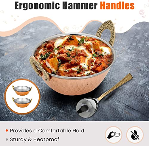 VAKRATUNDA KITCHENWARES 28 Oz Heavy-Duty Food Grade Stainless Steel Kadhai, Copper Bottom, Multipurpose Indian Large Serving Karahi Bowls, 7 Inches Set of (2)