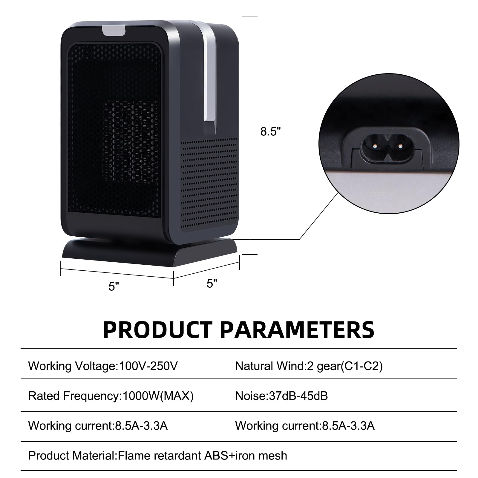 ZTAB Space Heater Indoor use, 1000W PTC Ceramic Electric Heater indoor with Remote, 90°Oscillating, Fast Safety Heater, Portable Desk Heater for Bedroom, Office, Home, Black