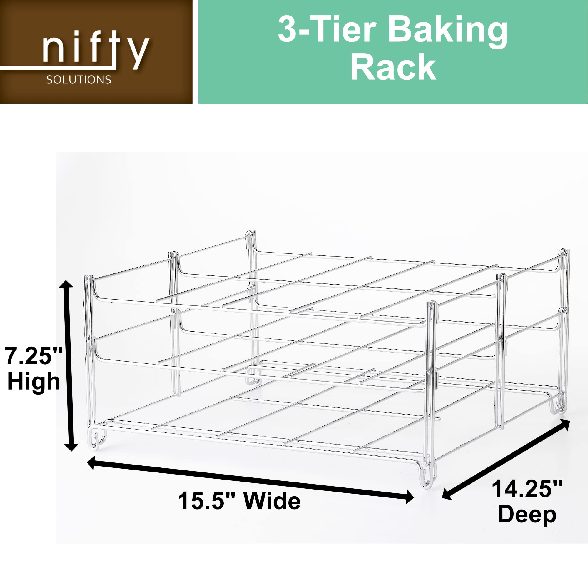 Nifty 3-in-1 Baking Rack β Nickel Chrome Plating, Cooling & Baking Rack, Multipurpose Kitchen Accessory, Folds Flat for Easy Storage, Use for Cookies, Pizzas, Baked Goods