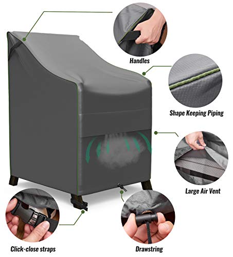 NUPICK Patio Stackable Chair Cover, 26 Inch Outdoor Furniture Chair Cover for 4-6 Stackable Dining Chair, 100% Waterproof, Rip-Stop and Weather Resistant, Grey