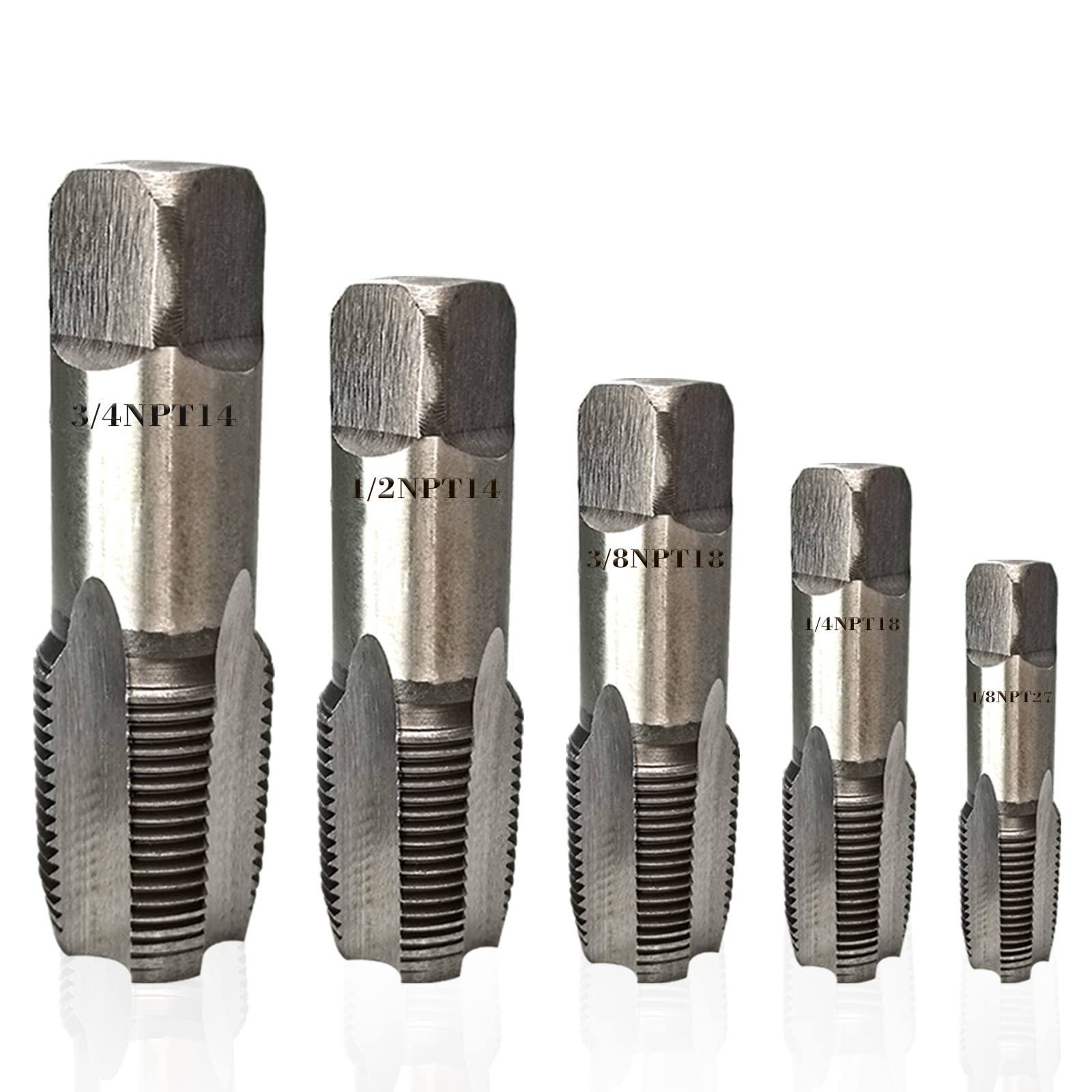 NPT Thread Forming Taps - 5 Pieces 1/8", 1/4", 3/8", 1/2", 3/4" Pipe Taps Set with Storage Box Drill Bits for Cleaning or Re-thread Damaged or Jam Pipe Threads, High-speed Steel Material