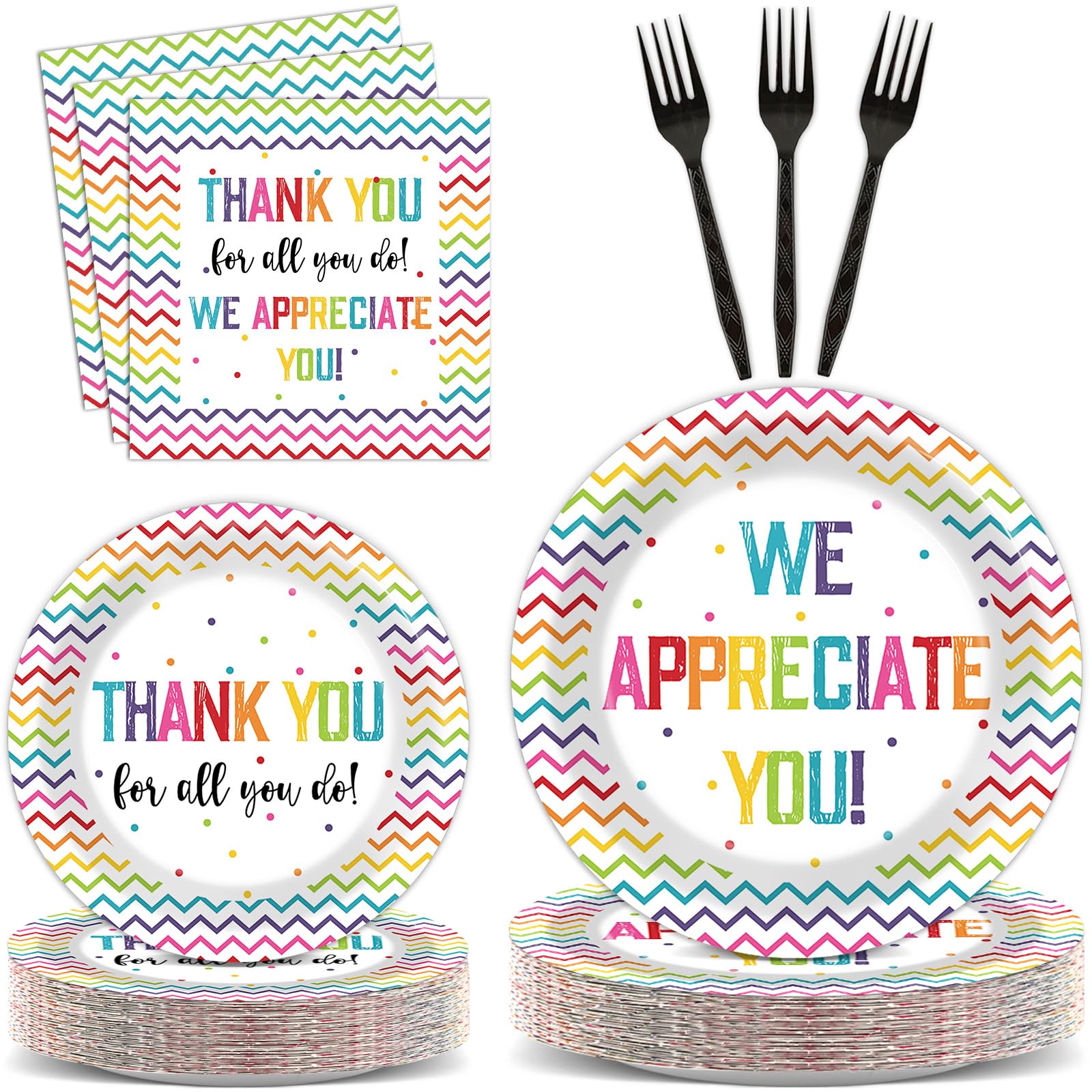 Thank You Party Plates Napkins We Appreciate You Tableware Teacher Appreciation Dinnerware Be Thankful to Teacher Doctor Staff Disposable Plates Fork for Congratulations Graduate Party Supply Serve 24