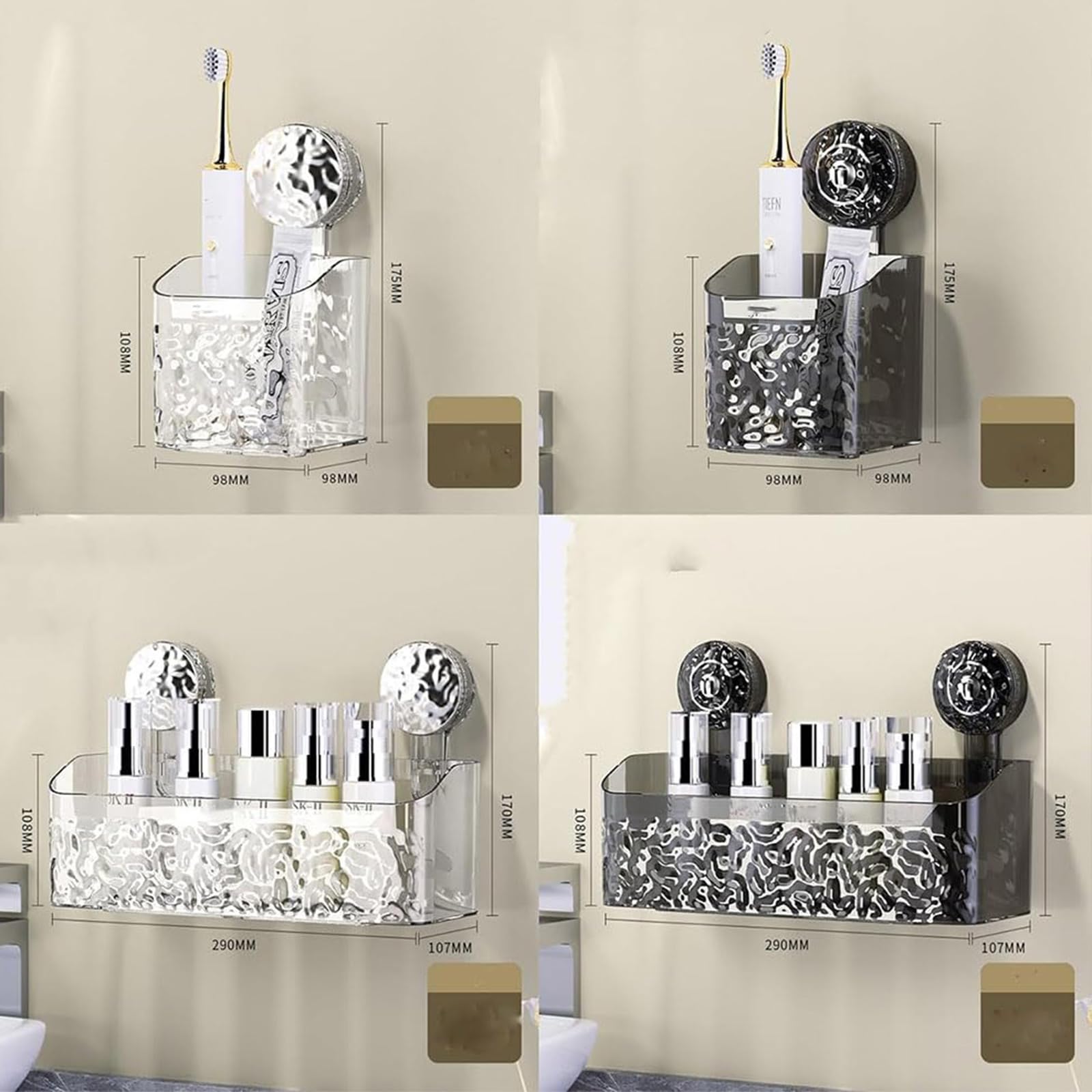 WOSLXM Nishomee Light Luxury Style Glacier Pattern Suction Cup Shelf, Suction Cup Shower Shelves, Suction Cup Shower Caddy, No-Drilling Removable Shower Dispenser Soap Organizer (White-S)