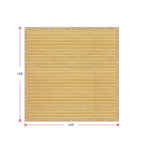 Shatex 90% Shade Fabric 12x 12ft Sun Shade Cloth with Grommets for Pergola Cover Canopy Wheat, 12 Bungee Balls
