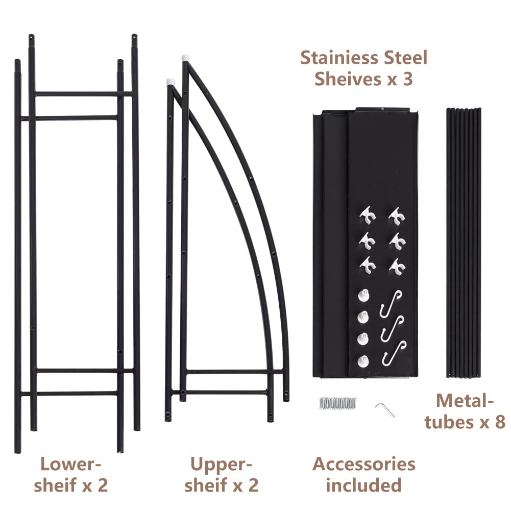 SUNDERWELL Bathroom Shelf, 3 Tier Storage Rack Over The Toilet, H65xL25.5xW9.8 inch Lightweight 5.4lb Metal Bathroom Organizer (Black)