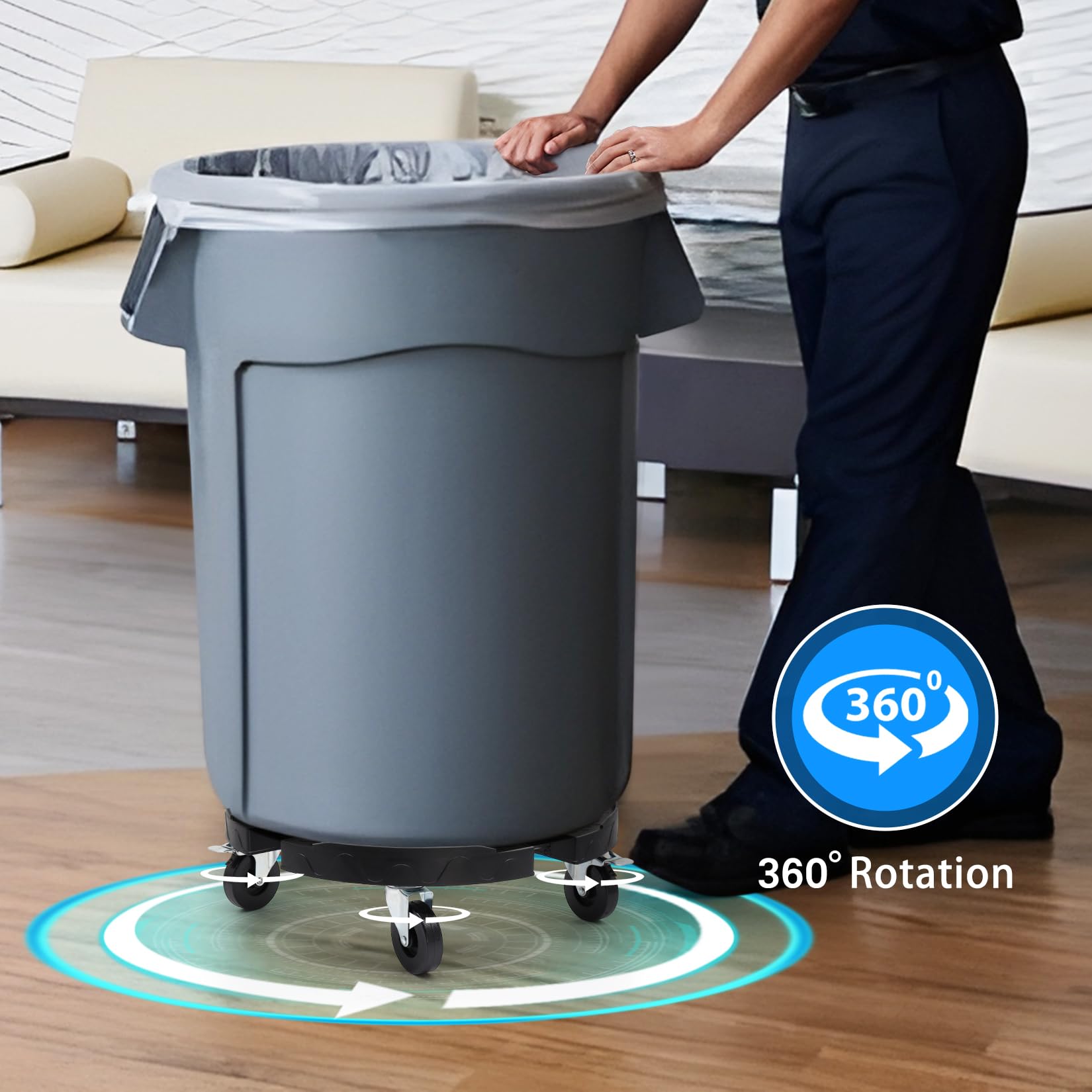 W B D WEIBIDA Upgraded Trash Can Dolly Adjustable 15-19 Inch Round Dolly with 3β Wheels Heavy Duty Trash Can Roller Base Large Barrel Dolly Multi Functional Drum Dolly Bucket Dolly
