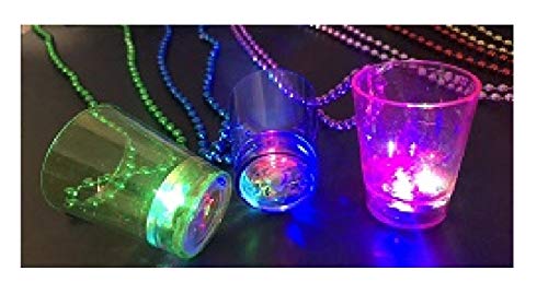 Light Up Flashing LED Shot Glass Mardi Gras Bead Necklace - 12 Pack - Tons of fun for that next party or New Year's Eve