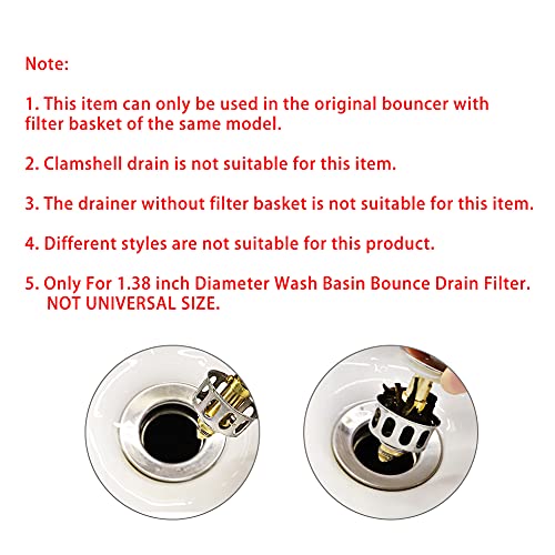 Only For 1.38 Inches Wash Basin Bounce Drain Filter , 2PCS Stainless Steel Kitchen Bathroom Plug Pop up Sink Drain Stopper Drain Strainer with Basket