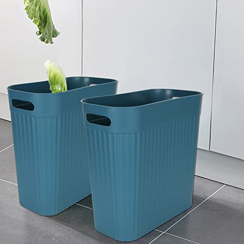 ZOFORTY 3 Pack Slim Plastic Trash Can Wastebasket 3 Gallon Garbage Container Bin with Handles for Bathroom, Kitchen, Office, Dorm (Blue, Rectangular)