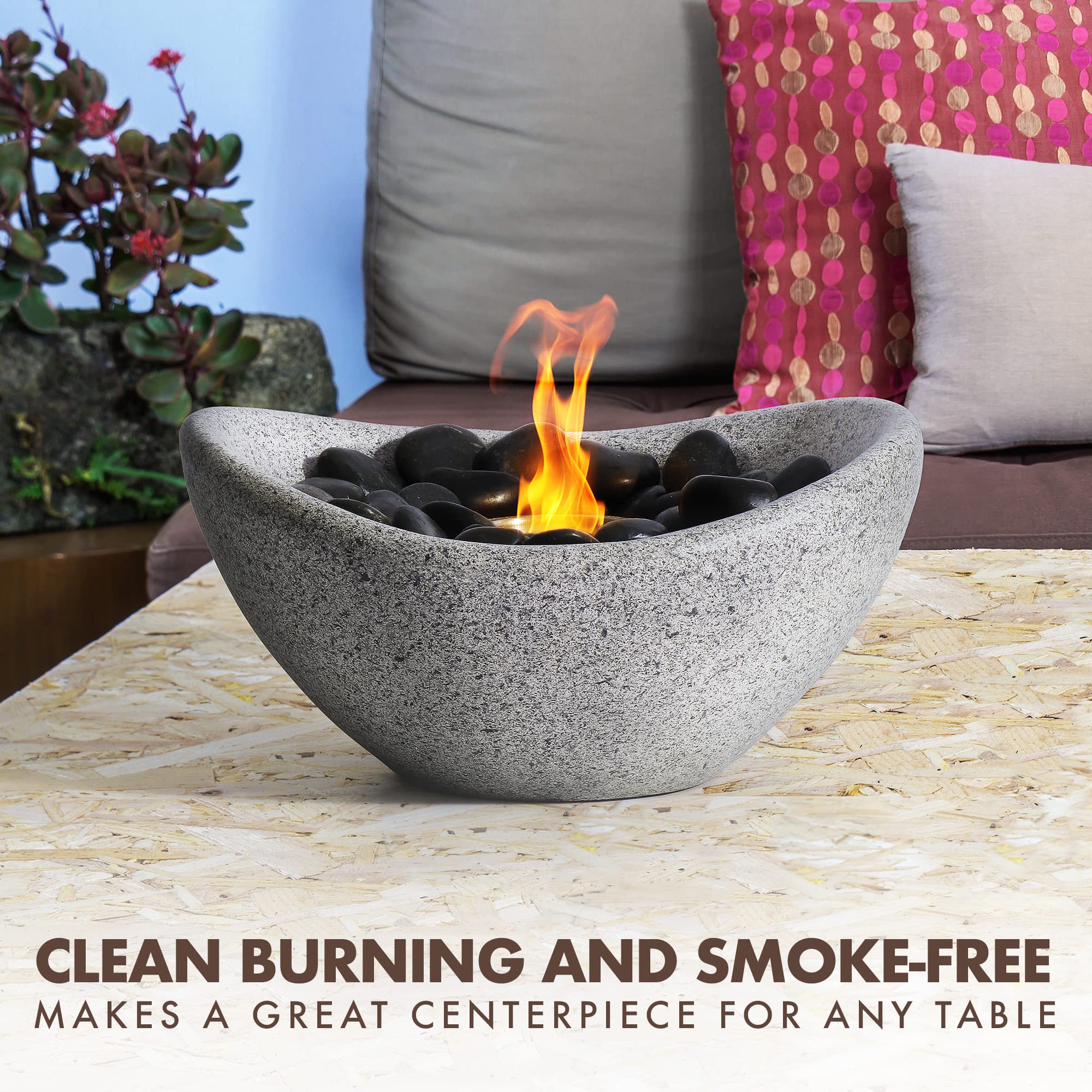 Nordhaus 11'' Table Top Fire Pit Bowl with Extendable Skewers - Personal Fire Bowl Fireplace for Roasting Smores - Large Concrete Personal Tabletop Fire Pit for Patio, Balcony, Indoor and Outdoor Use