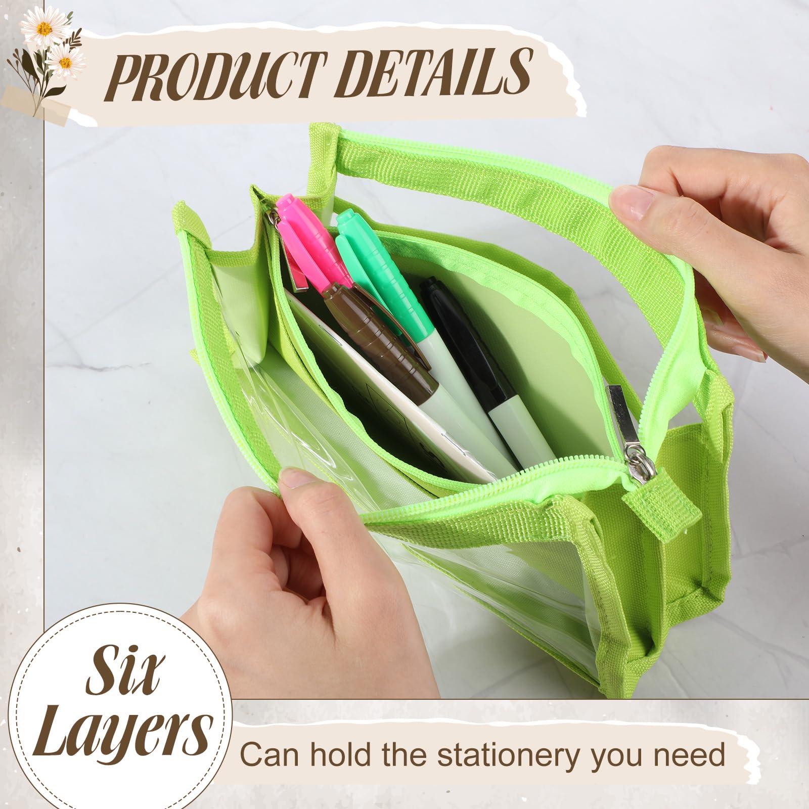 Sinload ββββ4 Pcs Pencil Case with Zipper Pencil Pouch for School 6 Layers Pencil Pouch Stationery Organizer Pencil Pouch Large Capacity for Pens, Makeup or Jewelry Violet, White, Black, Green