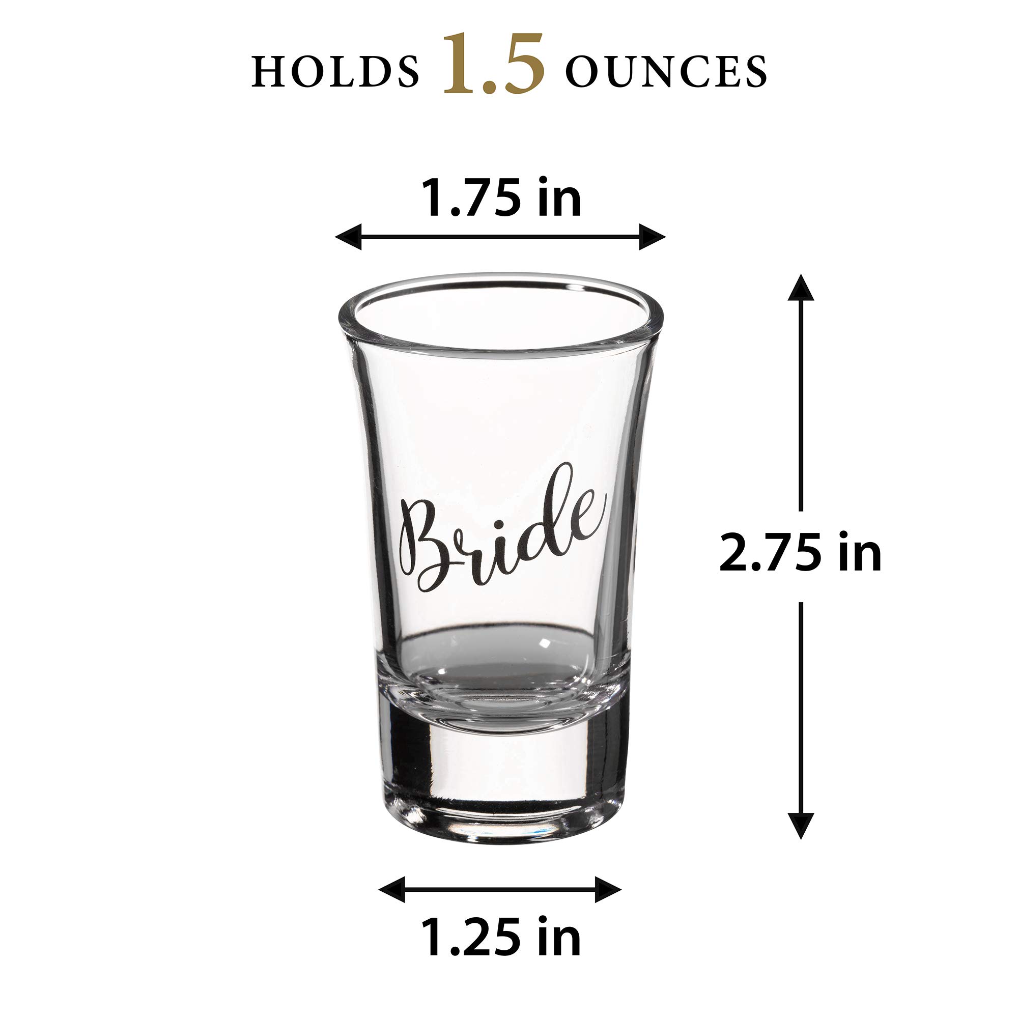 Lillian Rose Bride, Groom, Maid of Honor, and Best Man Shot Glass Set, 4 Count (Pack of 1), Clear