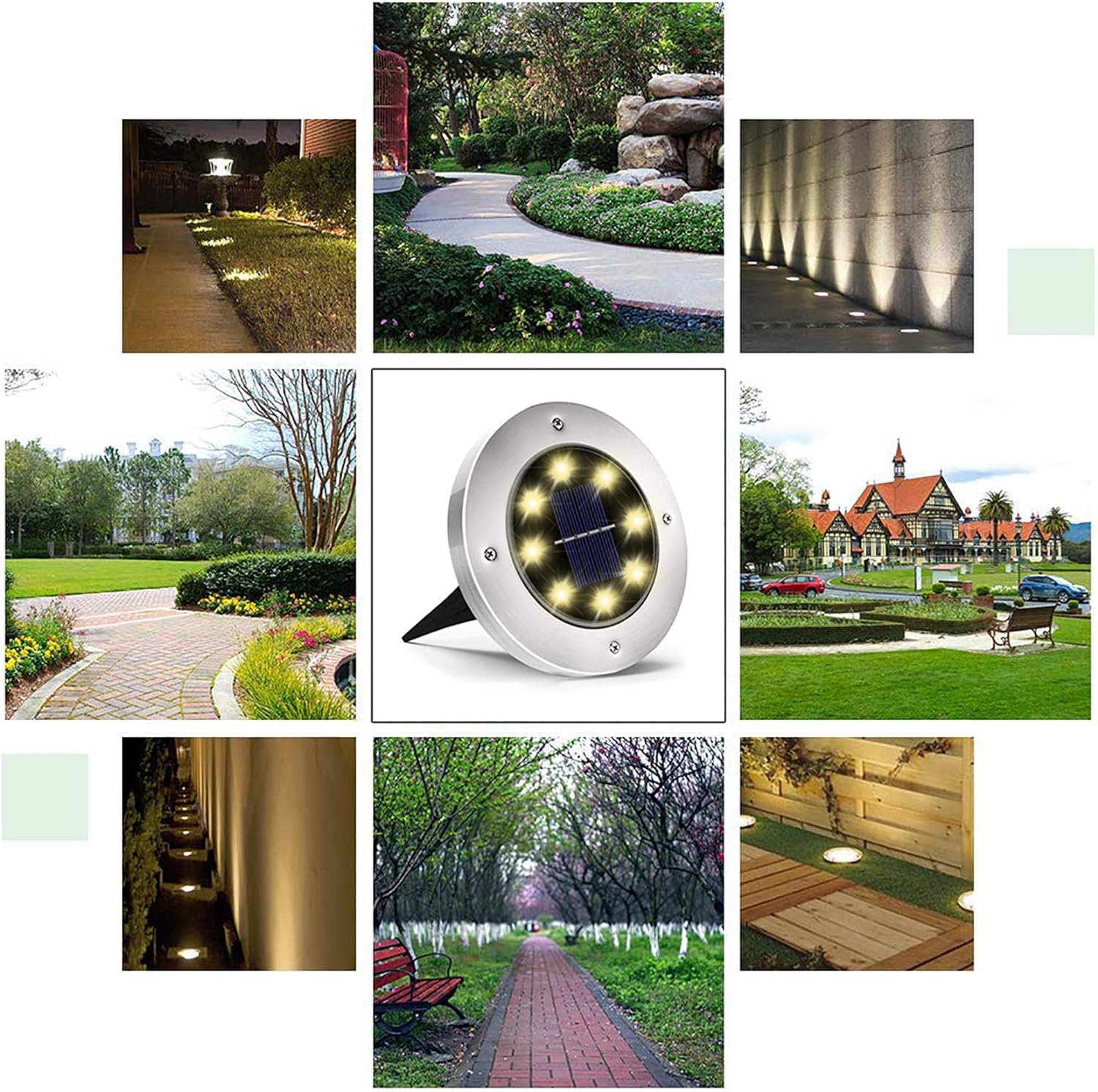 INCX Solar Ground Lights, 8 LED Garden Lights Solar Powered,Disk Lights Waterproof In-Ground Outdoor Landscape Lighting for Patio Pathway Lawn Yard Deck Driveway Walkway,Warm White 8 Packs