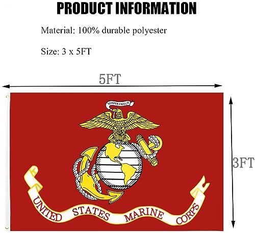 US Marine Corps USMC Flag 3x5 Outdoor Double Sided - Heavy Duty Polyester US Military Army Flags Long Lasting with 2 Brass Grommets…