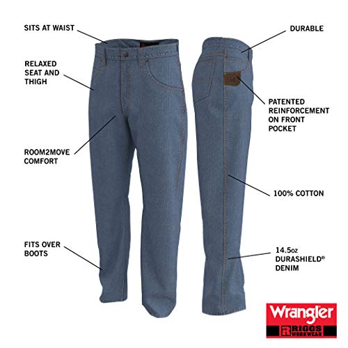 Wrangler Riggs Workwear mens Relaxed Fit Five Pocket jeans, Antique Indigo, 40W x 30L US