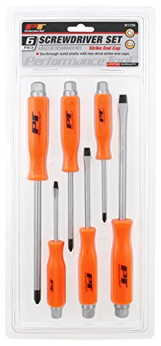 Performance Tool W1729 Professional Go-Through Screwdriver Set with Heat Resistant Handles and Magnetic Tips, Includes Phillips and Slotted Sizes
