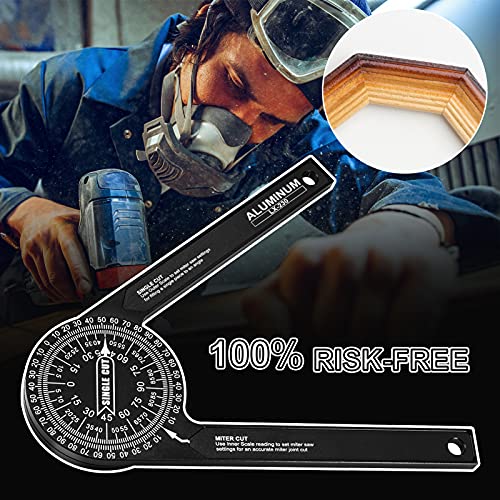 NYOOLO Miter Saw Protractor, 7 Inch 4 in 1 Aluminum Miter Angle Finder with Level Instrument, Construction Protractors Precision Miter Gauge for Carpenter Plumber Building Trade (Small)