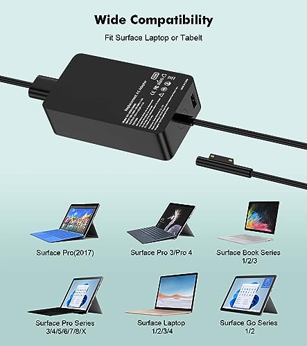 Surface-Pro-Charger-65W - Microsoft Surface Charger, Super Fast Charger for Surface Laptop, Surface Pro 3/4 / 6/7 / 8 / X, and More Laptop Tablet Model Power Supply Adapter Works with 65W 44W 36W