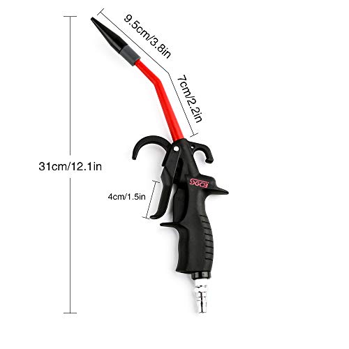 SGCB Pro Air Pressure Blow Gun, 230 Max PSI High Power Air Nozzle Blow Gun Adjustable Air Flow Trigger Angle Ben Jet Nozzle Rubber Tip 1/4" Air Inlet Adapt To Air Compressor For Car Clean Care Detail