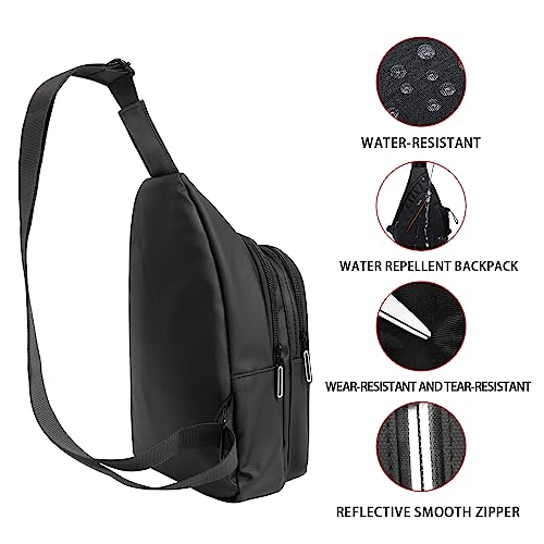 ZOORON Sling Bags for Men Women Crossbody Sling Backpack Chest Bags Travel Hiking Daypack (1 Pack Black)