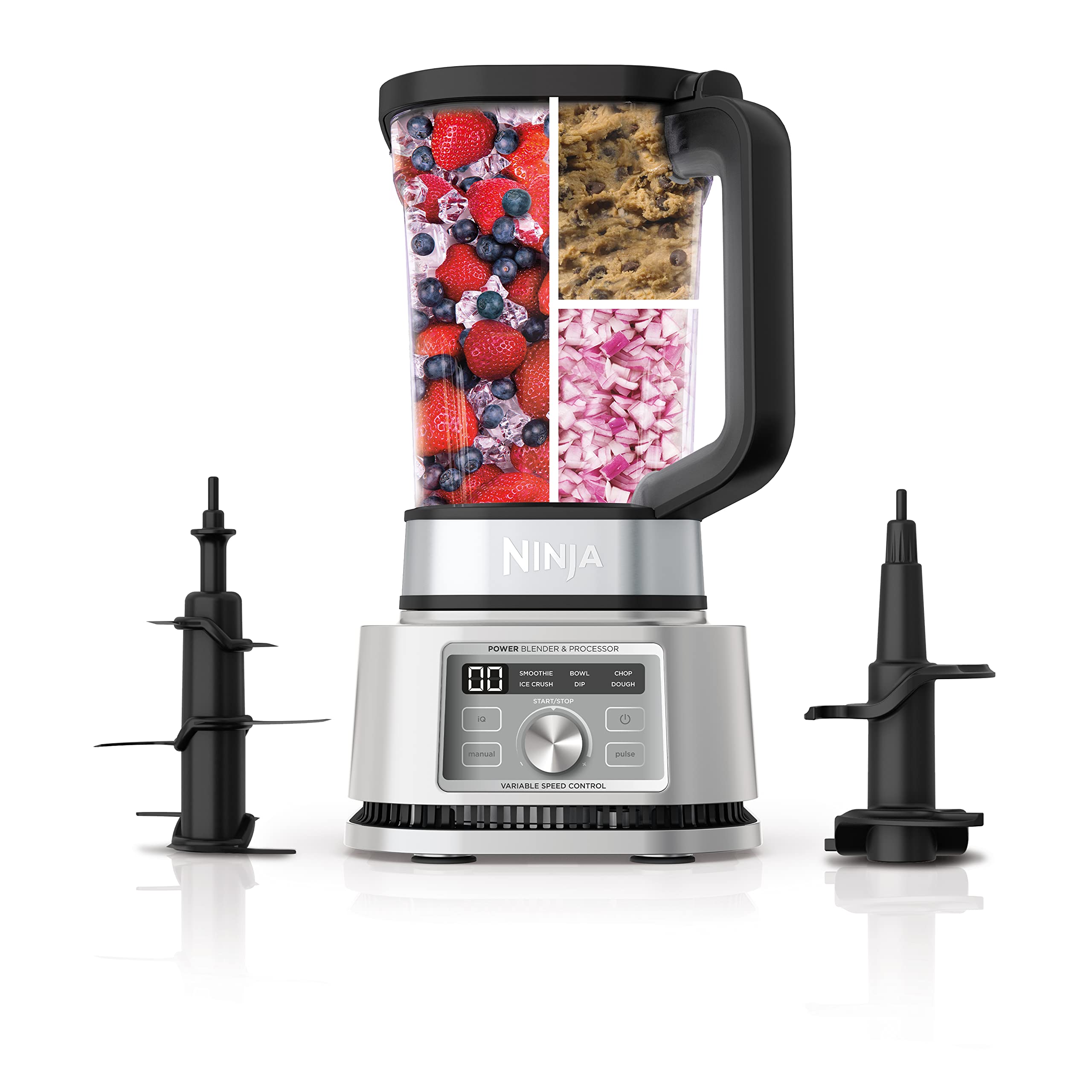 Ninja SS201 Foodi Power Pitcher 4in1 Smoothie Bowl Maker Crushing Blender Dough Mixer Food Processor 1400WP smartTORQUE 6 Auto-iQ presets, with a Stainless Silver Finish (Renewed) (Ninja SS201)