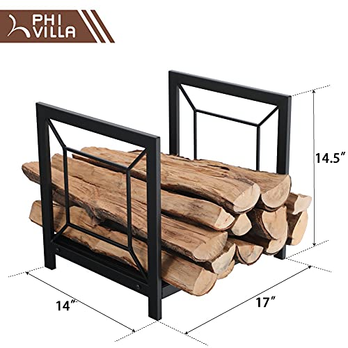 PHI VILLA 17 Inches Small Firewood Log Rack Holding Storage Brackets for Indoor/Outdoor Wood Burning Stove Accessories Square Shape