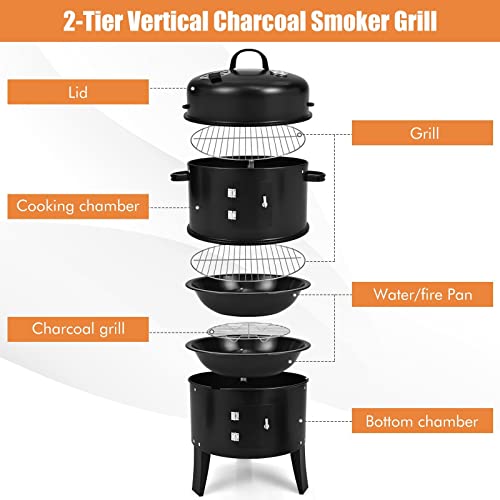 Smoker Grill,3-in-1 Outdoor Smokers, Charcoal Grills Cambo with Built-in Thermometer for BBQ