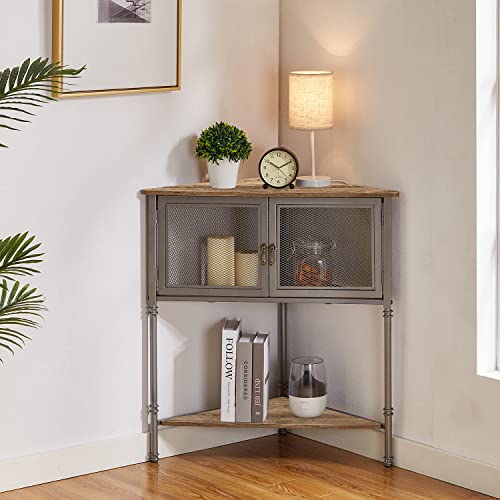 VECELO 3-Tier Corner Shelf with Storage Cabinet, 29" Tall Multiple Purpose Free Standing Shelves Organizer for Small Spaces, Living Room, Bedroom, Kitchen, Balcony, Grey