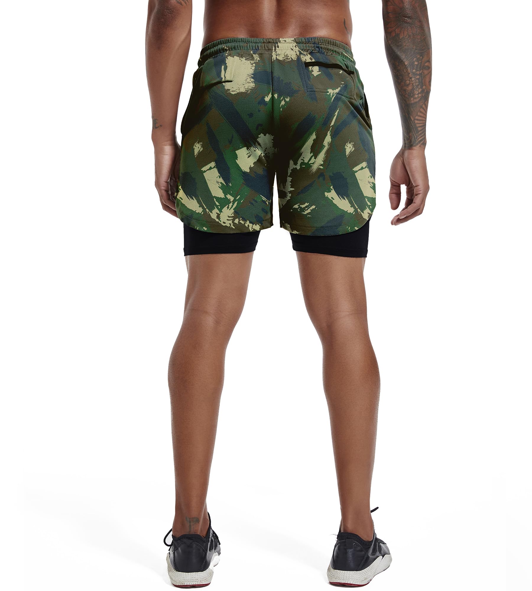Men's 2 in 1 Workout Gym Running Shorts Athletic 7'' Dry Fit Mens Shorts Lightweight Short Pants with Compression Liner(CMGN L) Camouflage Green