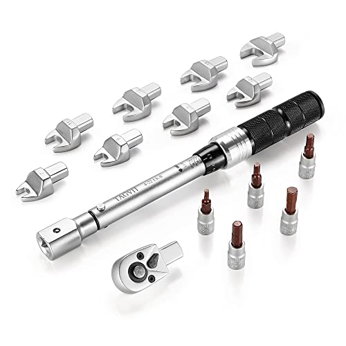 TAGVIT 15 PCS Open End Interchangeable Torque Wrench Set, 9mm x 12mm Interchangeable Head Torque Wrench for Bicycle, Air Conditioning Maintenance, etc.(4-22 ft.-lb/5.4-30 Nm)