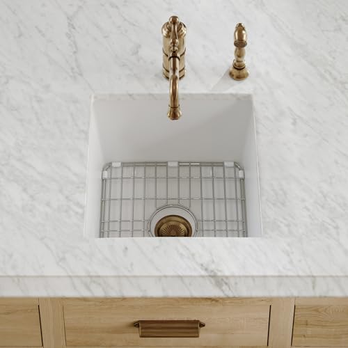 Whitehaus Collection WHUF1818 Undermount/Drop-in Fireclay Kitchen Sinks, Stainless Steel Grid Included