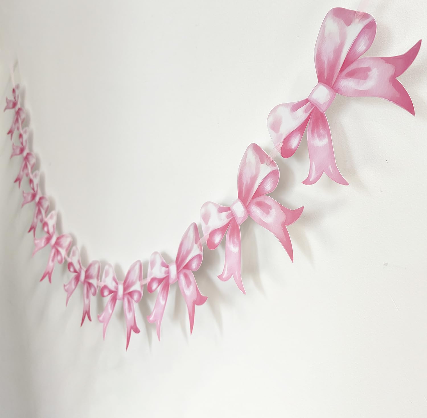 Pink Bow Garland+24Pcs Bow Cupcake Toppers,Bow Banner, Shower Decor,Pink Welcome Baby,Dessert Table Bunting,Coquette Theme Decorations,Double Sided