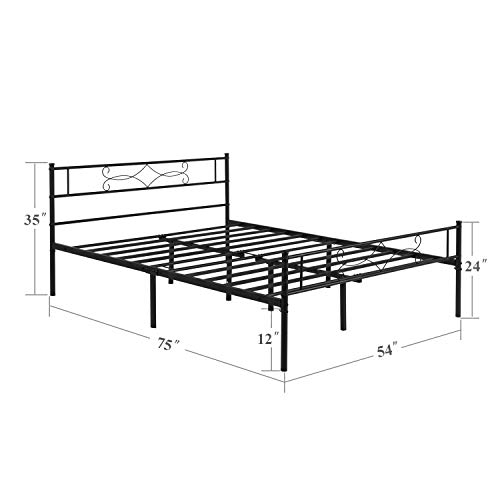 VECELO Full Size Bed Frame Metal Platform/Mattress Foundation with headboard Footboard/Steel Slat Support/No Box Spring Needed/Easy Assembly