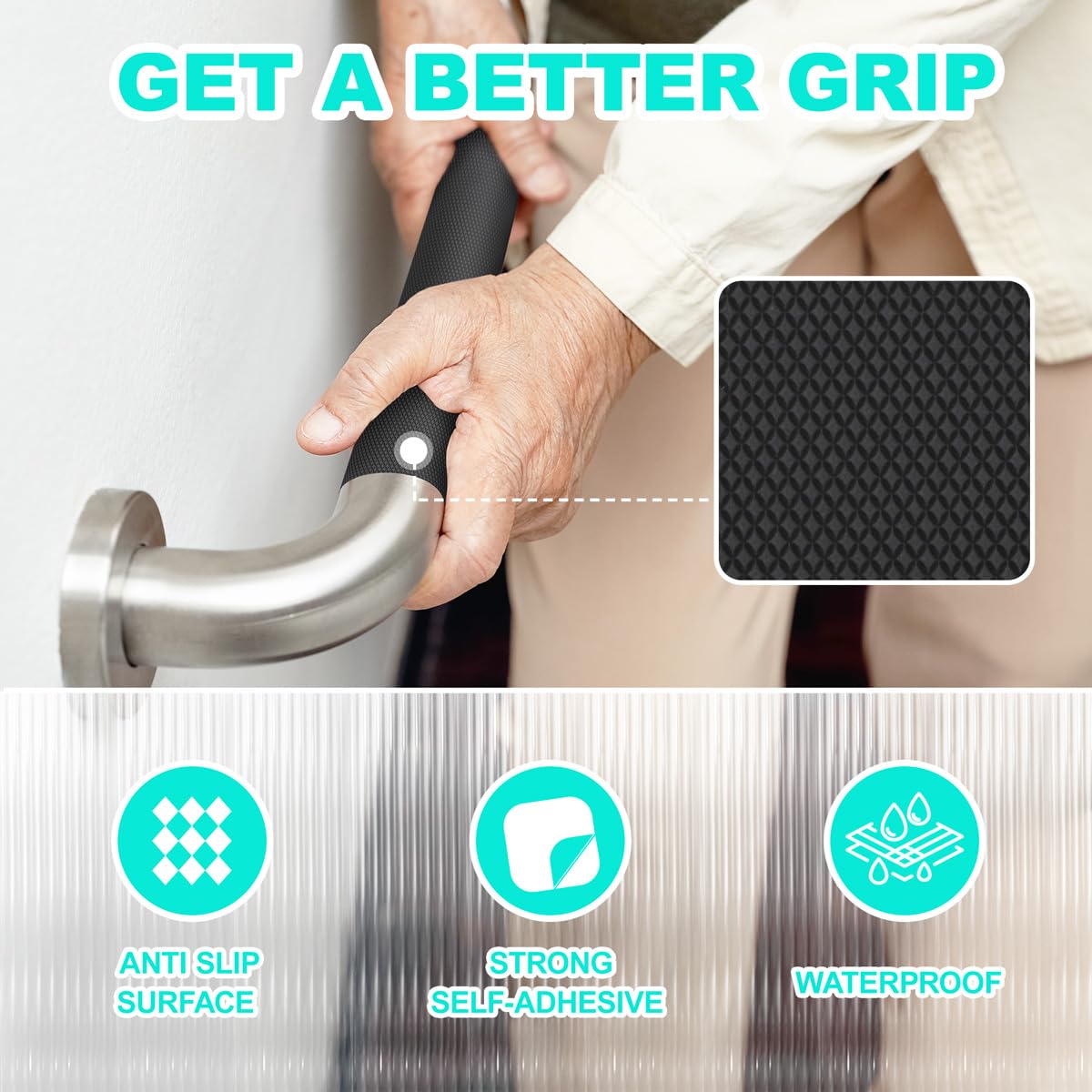Xfenvs Enhanced Cuttable Rubber Grip Tape, Ultra-Thin Strong Adhesive Non-Slip Tape for Safer Handles and Surfaces - Customizable, Waterproof, and Versatile Anti-Slip Solution (Black, 4 PCS)