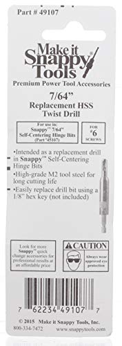 Snappy Tools Replacement HSS Drill for 7/64 Inch Self-Centering Hinge Bit #49107